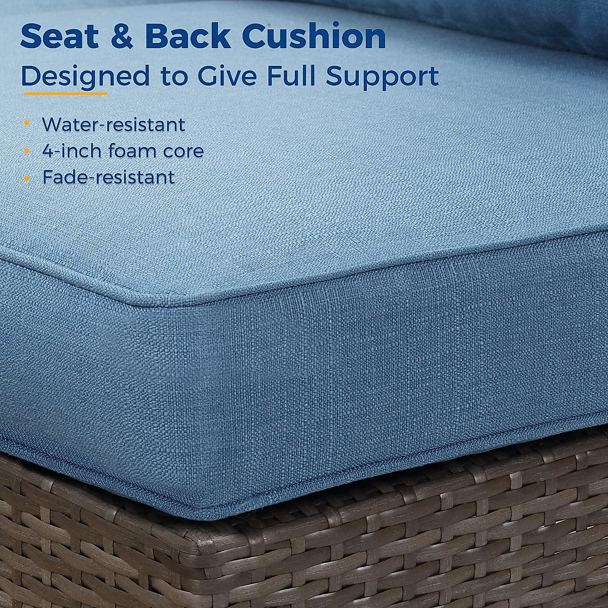 Wisteria Lane 2 Piece Patio Armless Sofa, Outdoor Wicker Sectional Furniture with Cushion, Additional Loveseats for Garden Backyard, Blue