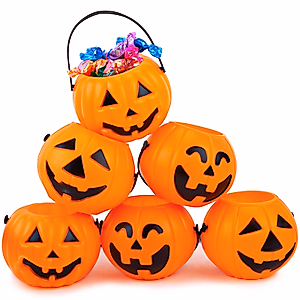 3 otters 12PCS Halloween Pumpkin Buckets, Pumpkin Candy Buckets with Handle Trick or Treat Pumpkin Baskets for Halloween Decorations Candy Bag Fillers Party Supplies