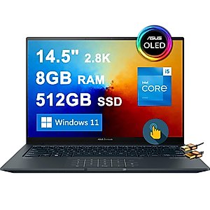 Asus Zenbook 14X OLED Business Laptop 14.5" 2.8K 120Hz Touchscreen 550nits 100% DCI-P3 Glossy 13th Gen Intel 12-core i5-13500H >i7-12700H 8GB RAM 512GB SSD Backlit Thunderbolt Win11 Gray + HDMI Cable