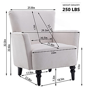 CAGUUIA Modern Accent Chair,Upholstered Arm Chair,Linen Fabric Living Room Chair with Solid Wood Legs,Reading Chair for Living Room, Bedroom or Reception Room (White Blue)