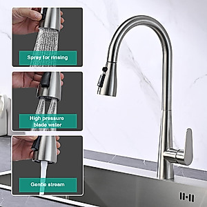 Metal Kitchen Faucet Head Replacement, 3 Functions Kitchen Faucet Head High Pressure, Pull Down Kitchen Sink Sprayer Replacement with 9 Adapters Compatible with American Standard, Brushed Nickel