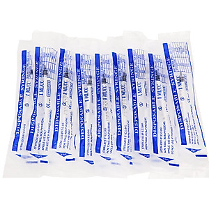 LUTER 12Pcs 1ml Plastic Syringes, No Needle Syringe with Measurement for Scientific Labs Experiment, Dispensing, Measuring Liquids, Watering, Feeding Pets, Oil or Glue Applicator(White)