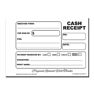 Cherry Carbonless Cash Receipt Book, 3-Part, with Loose-Leaf Writing Shield, A6 (4.1 x 5.8 Inches) 50 Sets, Unnumbered