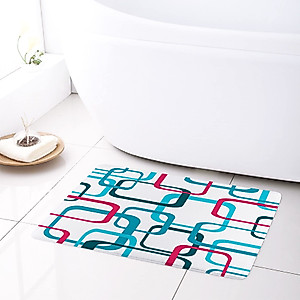 HVEST Minimalism Geometric Memory Foam Bath Mat, Blue and Red Rectangular Geometric Patterns Non Slip Bath Rug Kitchen Mat Door Mat Washable Absorbent Bathroom Décor Rug, 24 X 16 Inches