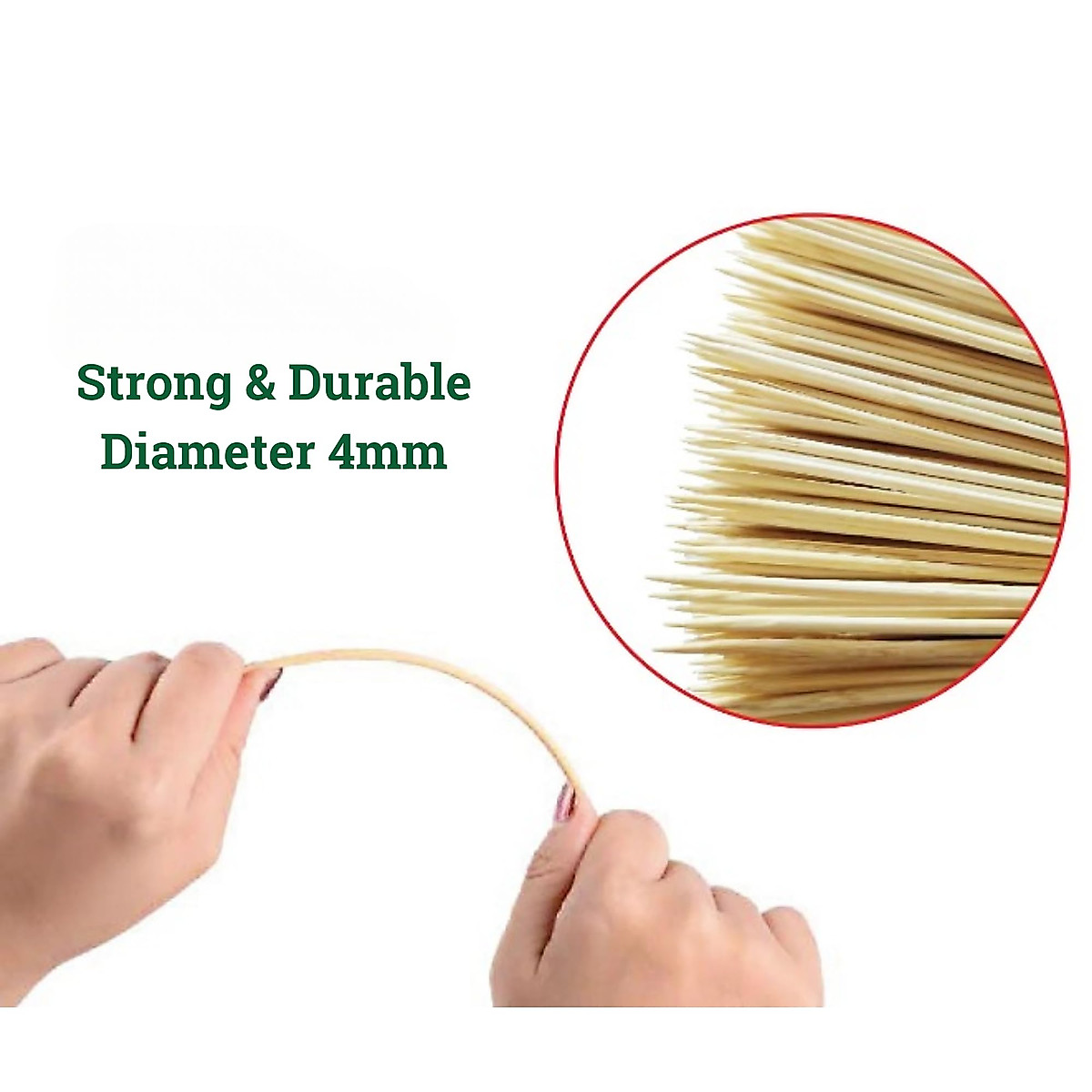 100 Pack 12 inch Bamboo Skewers for BBQ, Appetiser, Fruit, Cocktail, Kabob, Chocolate Fountain, Grilling, Barbecue, Kitchen, Crafting & Party, Natural Wooden Stick — Φ=4mm, Eco-Friendly Wood Sticks