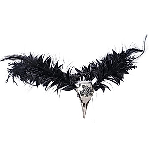 MOSTORY Gothic Black Feather Crown - Witch Headpiece Elf Raven Headband Fairy Circle for Witch Outfit Renfaire Halloween Cosplay Dark Wedding Renaissance Costume Women