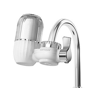 Vortopt Faucet Water Filter with Transparent Shell - 400 Gallons High Water, Water Filter for Sink, Tap Water Filter Mount for Kitchen and Bathroom Sink, Reduces Chlorine for Better Taste, T4-ACF