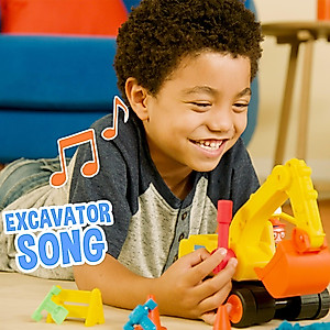 Blippi Excavator - Fun Freewheeling Vehicle with Features Including 3 Construction Worker, Sounds and Phrases - Educational Vehicles for Toddlers and Young Kids, Yellow, Multicolor, Pack 1