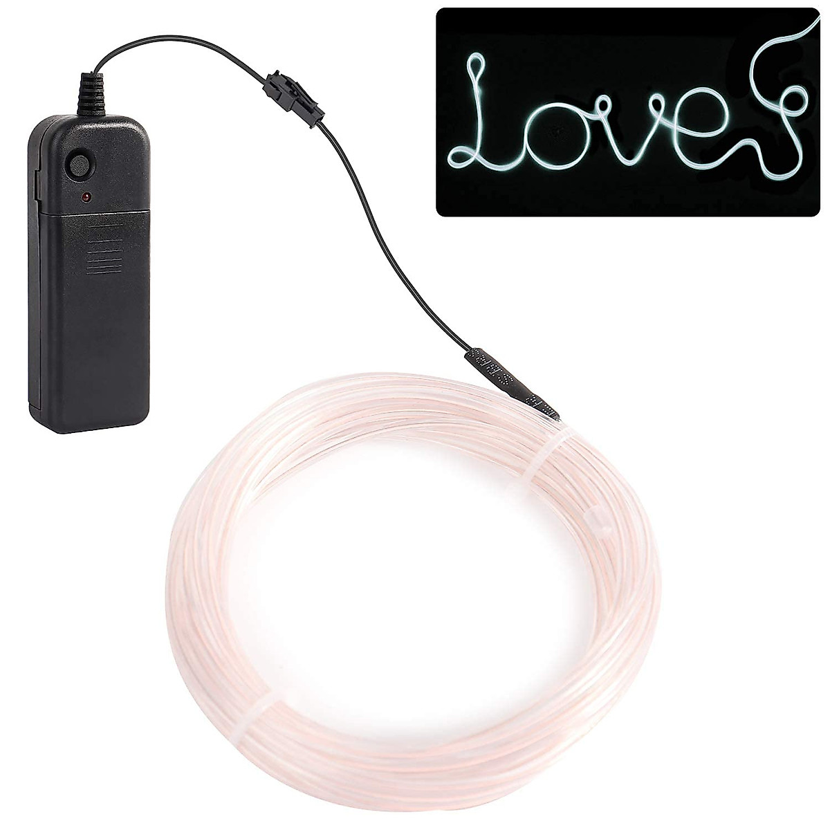 JIGUOOR EL Wire Battery Pack 9.8ft / 3m Bright Neon Light Strip 360° Illumination Neon Tube Rope Lights for DIY, Festival, Party Decoration, Pub, Halloween, Chrismas (9.8ft / 3m, White)