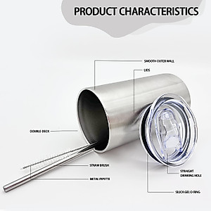 YOUKE OLA 16 Pack Tumblers Blanks Bulk Skinny Straight Tumbler Stainless Steel Double Wall Insulated Water Bottles with Lid & Straw for DIY Gift, 12oz Silver