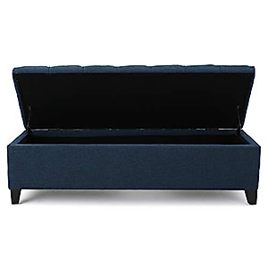 Christopher Knight Home Ottilie Fabric Storage Ottoman, Dark Blue, 17.75"D x 51.5"W x 15.75"H