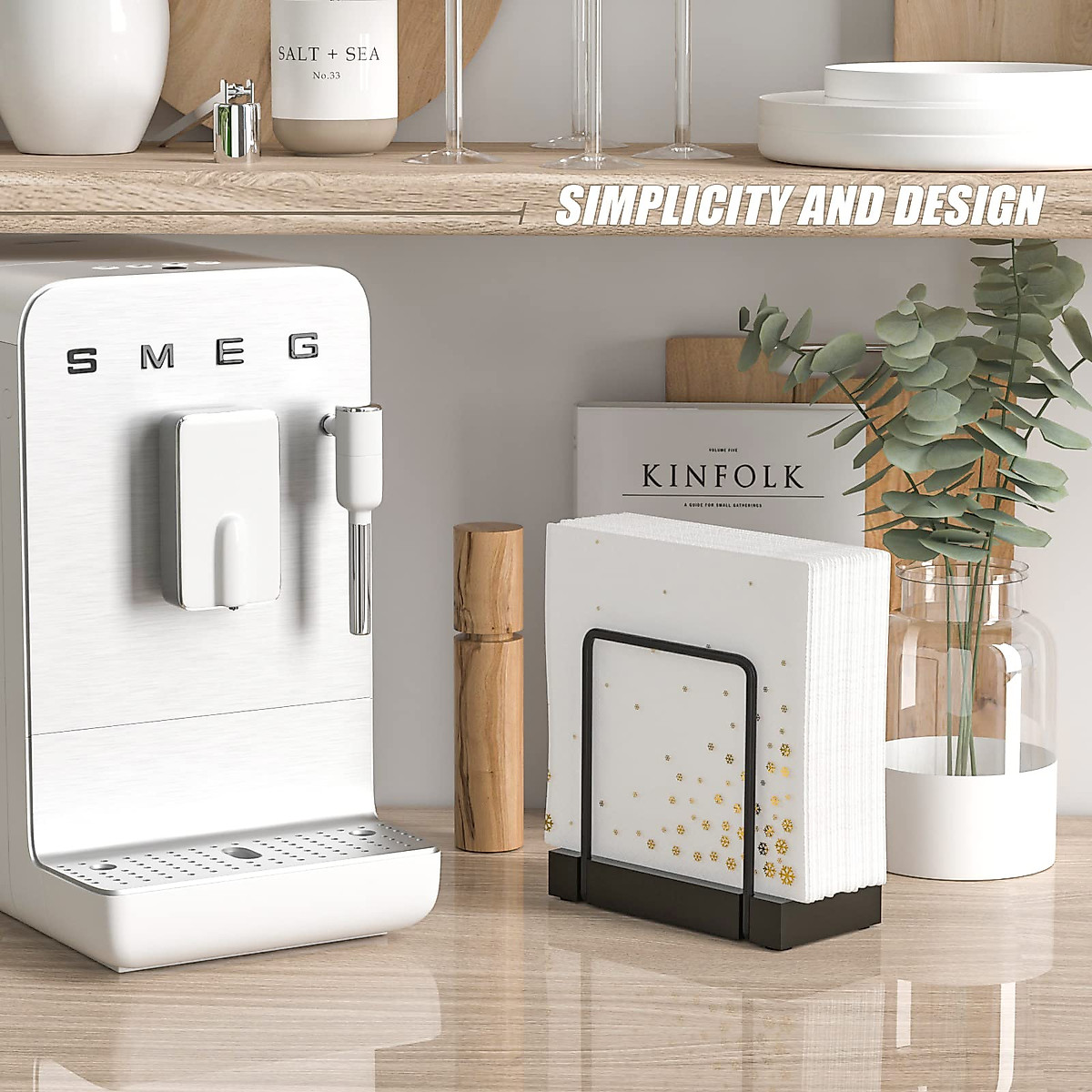 Napkin Holder for Table, 2 PCS Paper Napkins Holders for Farmhouse Kitchen & Modern Decor Bamboo Tables Dining Napkins Holders (Totally Black)