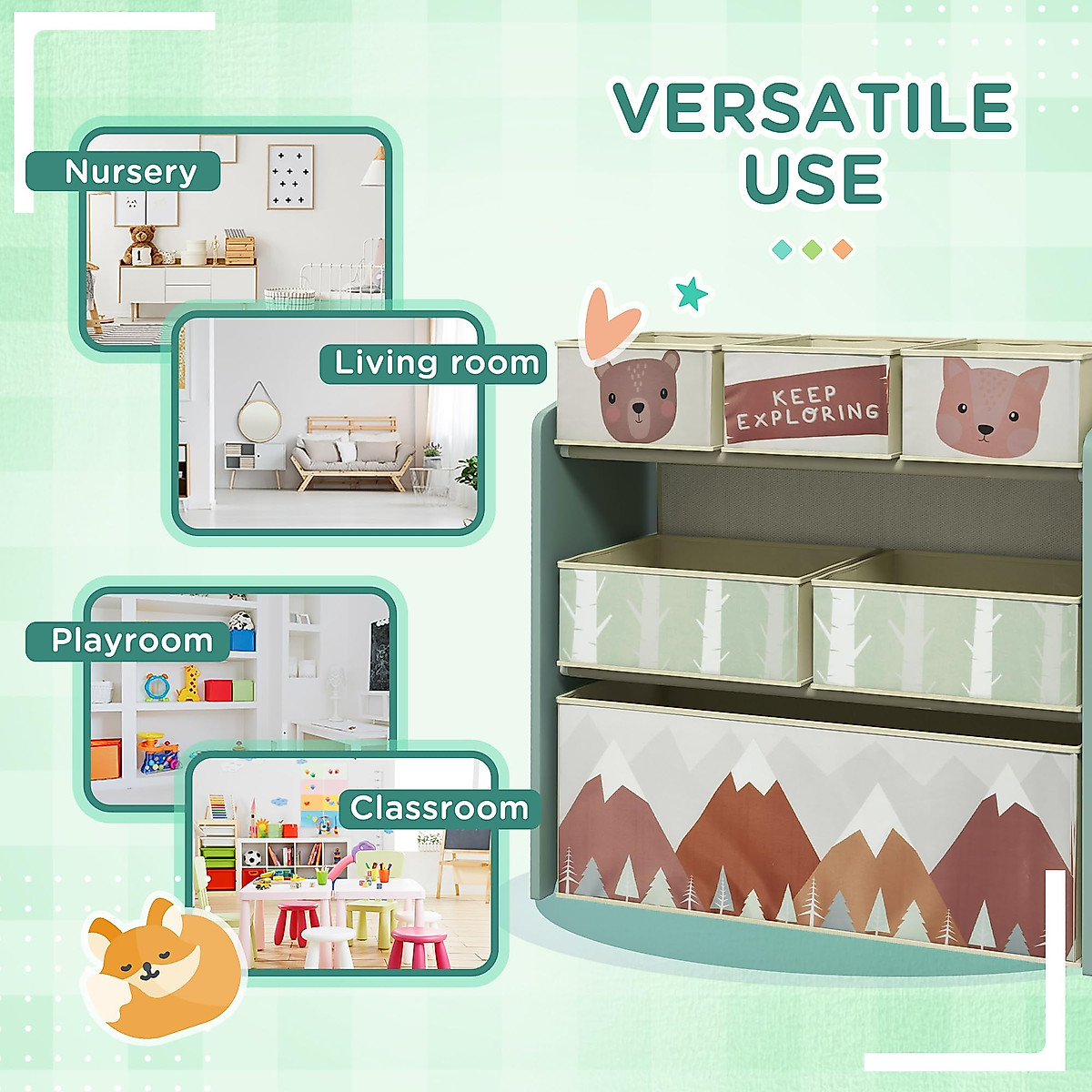 Qaba Toy Organizer with 6 Storage Bins, Kids Storage Unit for Bedroom, Kids Room, 25" x 12" x 26", Green