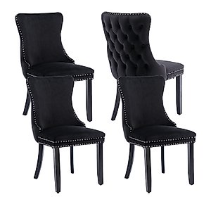 Black Velvet Dining Chairs Set of 4, Tufted Wingback Upholstered Dining Room Chairs with Solid Wood Legs, Mid Century Modern Dining Chair for Dining Room,Living Room,Kitchen(Black)