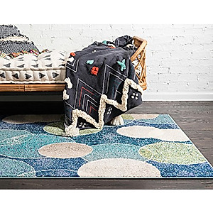 Unique Loom Chromatic Collection Modern Bokeh & Vibrant Abstract Area Rug for Any Home Décor, 8 ft x 10 ft, Navy Blue/Beige