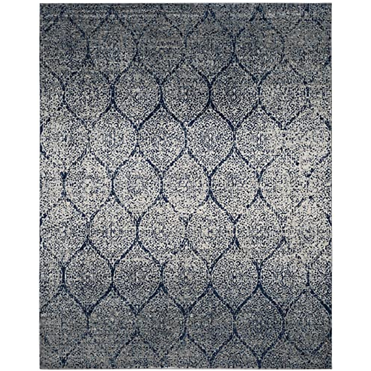 SAFAVIEH Madison Collection 8' x 10' Navy / Silver MAD604G Glam Ogee Trellis Distressed Non-Shedding Living Room Bedroom Dining Home Office Area Rug