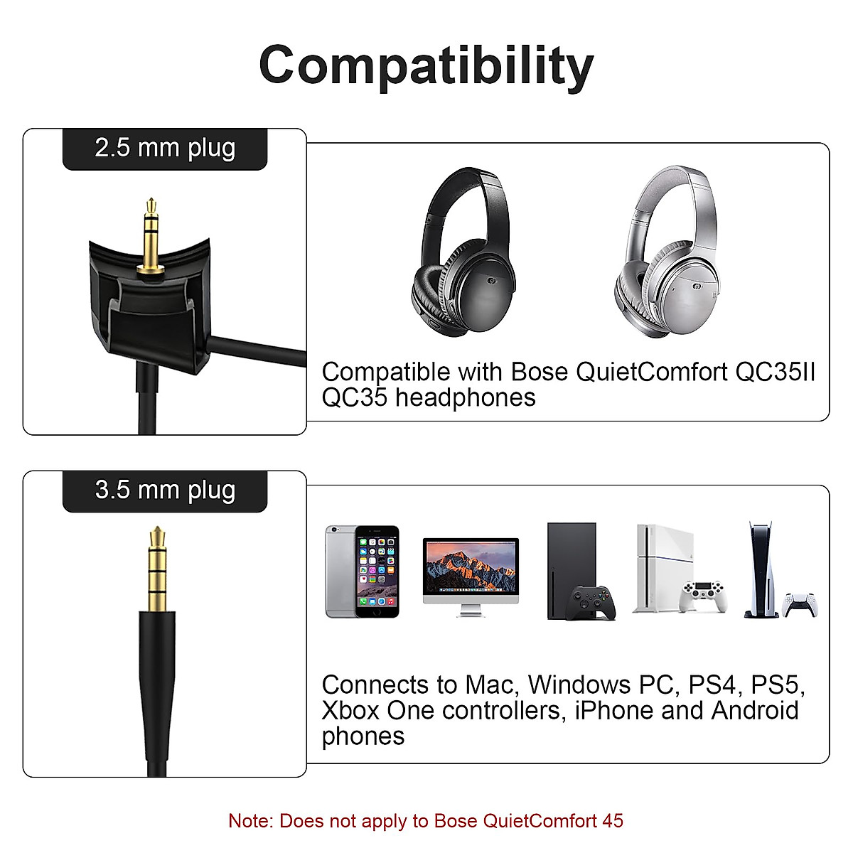 Gneinour QC35 Boom Microphone Compatible with Bose QuietComfort 35 II (QC35 II) & QuietComfort 35 (QC35) Headphones, Boom Microphone Cable with Mute Switch for PS4, PS5, Xbox One, PC, 4ft