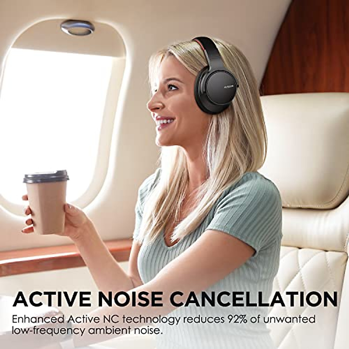 AUSDOM E7 Bluetooth Noise Cancelling Headphones: Wireless Over Ear ANC Headphones with Microphone, 50H Playtime, Hi-Fi Stereo Sound, Deep Bass, Comfortable Protein Earpads for Travel Work Home Office