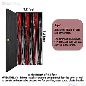 Black Red Party Streamers Backdrop - GREATRIL Foil Fringe Tinsel for Stranger/Friday Party - 3.2ft X 8.2ft - 2 Packs