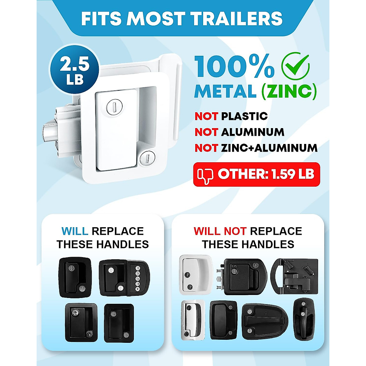 Kohree Upgraded RV Door Lock Replacement with Paddle Deadbolt, Camper Door Handle Latch, 100% Zinc Alloy RV Travel Trailer Entry Door Lock with Keys for Camper Horse Trailer Cargo Hauler, White