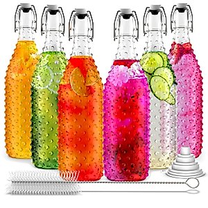 Nevlers 33oz 6 PK Dotted Swing Top Glass Bottles with Lids | Flip Top Glass Bottle for Beer, Mead, Wine Bottles, Kombucha Bottles & Limoncello Bottles with Caps | 1 Liter Glass Containers for Liquids