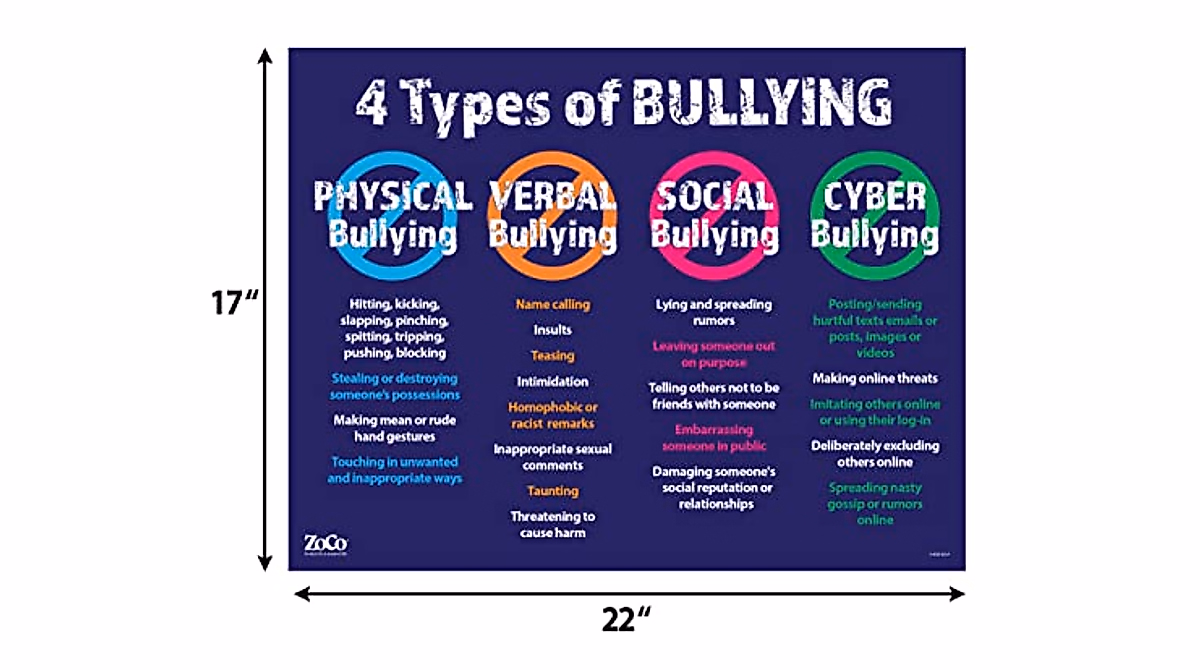 4 Types of Bullying Poster - Laminated, 17 inches x 22 inches ...