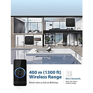 Wireless Doorbell, AVANTEK D-3B Waterproof Door Chime Kit Operating at over 1300 Feet with 2 Plug-In Receivers, 52 Melodies, CD Quality Sound and LED Flash