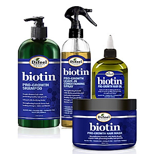Difeel Pro-Growth Biotin Shampoo 4-PC Set- Includes Biotin Shampoo 33.8 oz, Leave-in Conditioning Spray 6oz, Hair Mask 12 oz AND Biotin Hair Oil 7.78oz