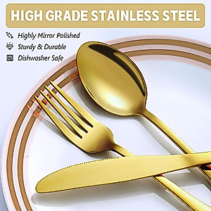 20 Piece Gold Silverware Set, Stainless Steel Flatware Utensil Sets for 4, Gold Cutlery Set Includes Forks Spoons Knives, Mirror Polished, Dishwasher Safe