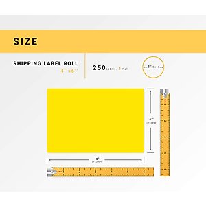 HOUSELABELS 4" x 6" Yellow Shipping Labels on 1" Core Compatible with Zebra and Rollo Printers, 1 Roll / 250 Labels per Roll
