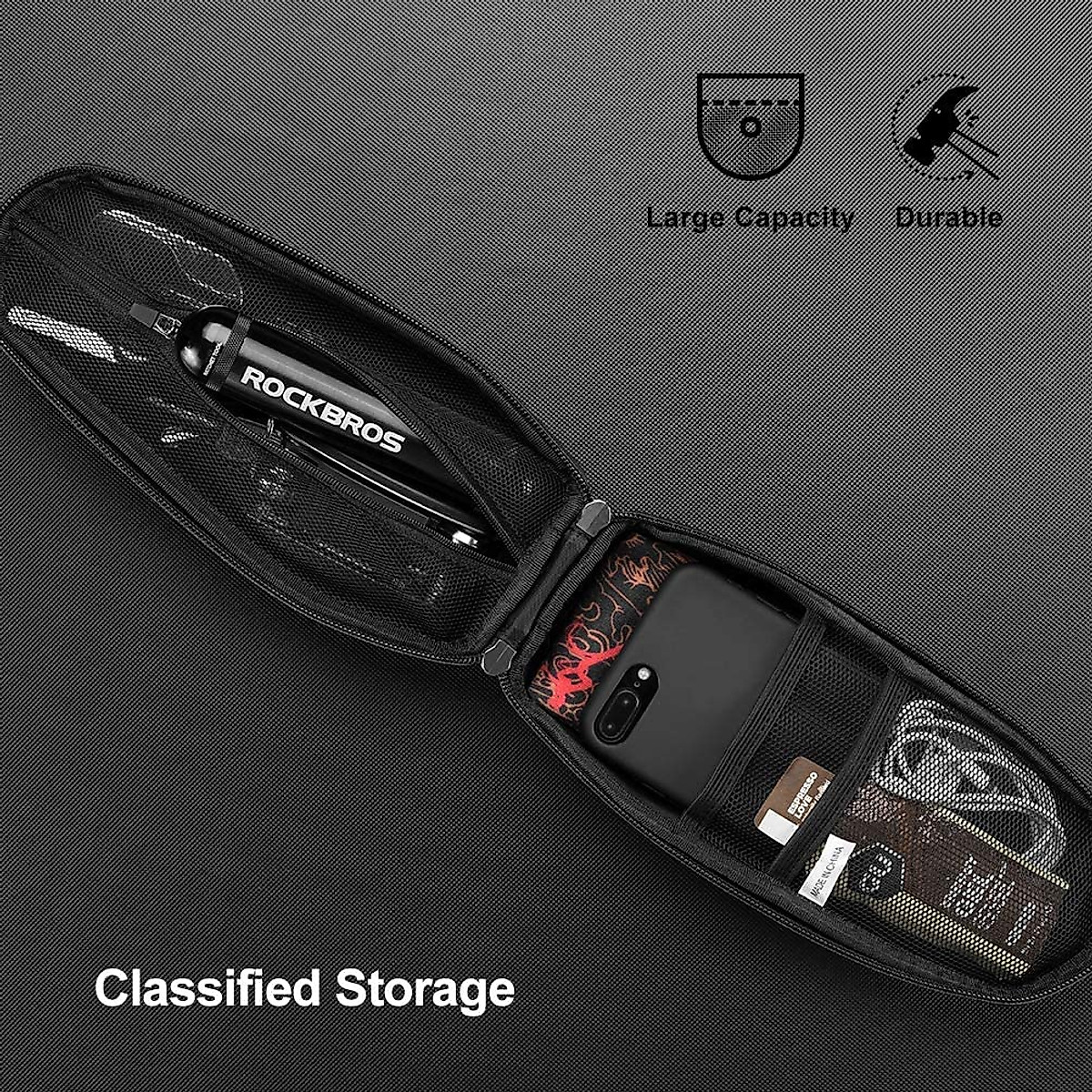 ROCKBROS Top Tube Bike Bag Bike Front Frame Bag EVA Bicycle Bag Bike Accessories Pouch Storage Pack Water Resistant Bike Phone Bag Below 6.2"/6.5" for Mountain Road Bike