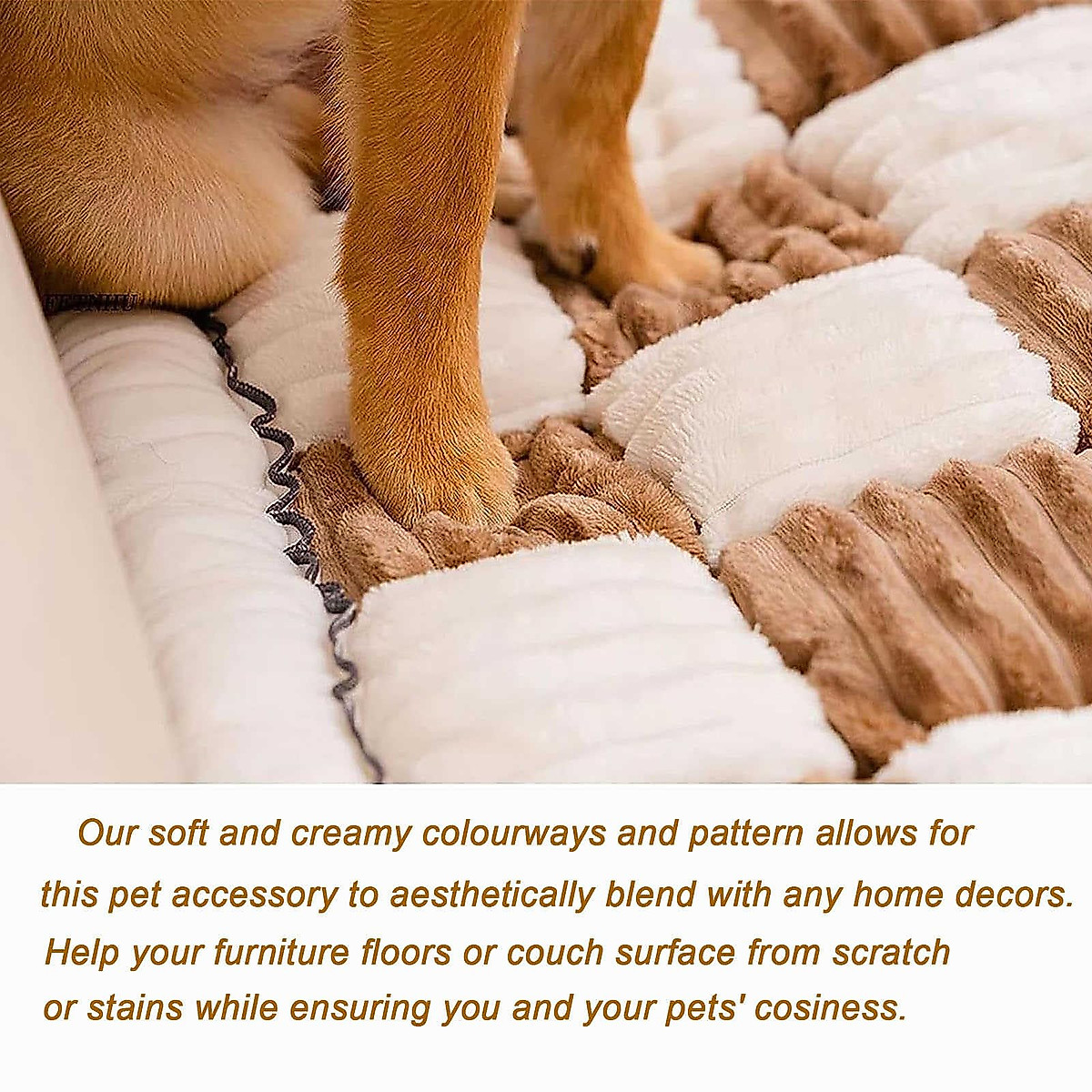 Waterproof Blanket Dog Bed Cover Pet Blanket - Funnyfuzzy Cream-Coloured Large Plaid Square Pet Mat Bed Couch Cover, Dog Blankets for Large Dogs - Funny Fuzzy Couch Cover