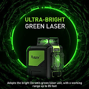 Huepar 901CG Self-Leveling Laser Level, 360 Green Beam Cross Line Laser Tool, Alignment 360-Degree Horizontal Line with Pluse Mode, Magnetic Pivoting Base Included