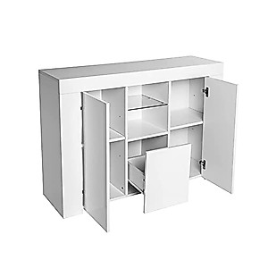 Goujxcy White Sideboard Buffet Storage Cabinet Cupboard with LED Lighting, High Gloss Console Tables Display Cabinet TV Stand for Kitchen Living Dining Room Hallway