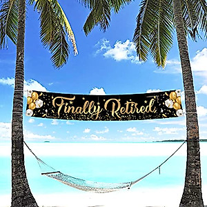 Finally Retired Large Banner, Happy Retirement Yard Sign Lawn Sign, Gold and Black Retirement Party Outdoor Indoor Backdrop 9.8 x 1.6 Feet