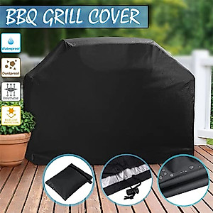 Grill Cover，Black Barbecue Grill Covers，75-Inch Waterproof UV Resistant Heavy Duty BBQ Gas Grill Cover，Fits Grills of Weber Nexgrill Brinkmann Char-Broil and More (L: 75" L x 28" D x 46" H)