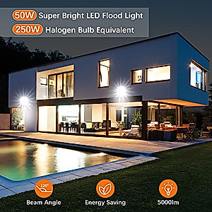LEPOWER 50W LED Flood Light, 5000lm Work Light with Plug, Equiv 250W Halogen, 6000K White Light, IP66 Waterproof Outdoor Floodlight for Garage, Garden, Lawn, Basketball Court, Playground 2 Pack
