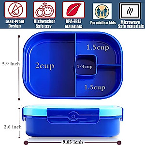 Mr.Dakai Bento Lunch Box for Kids Go to School, Adults Work, BPA-Free 4 Compartment Lunch Box Containers with Utensil Set, Leak-Proof Salad Snack Boxes, Microwave and Food-Safe Materials, Blue