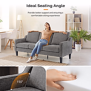 VINGLI Couches for Living Room Sofa 71" Small Couch Loveseat Sofa Mid-Century Modern Couch Grey Soft Chenille Couches Floor Sofa for Bedroom, Apartment, Lounge, Office