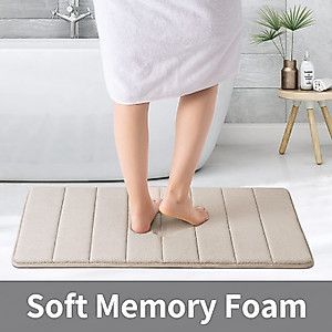 ROSMARUS Memory Foam Bath Mat 17” x 24”, Water Absorbent Shower Mat, Thick Bath Rugs for Bathroom Non Slip with PVC Backing, Ultra Soft Bathroom Rugs for Bathroom Floor & Tub, Ltbrown