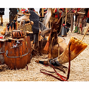 Viking War Horn Genuine Ox-Horn Battle Trumpet - Premium Hand Engraved Horn Viking Norse Cattle Ancient Horn Bugle Hunting Tool BATTLE HORN BLOWING HORN VIKING BUGLE HORN & Brass With Wooden Stand 16"