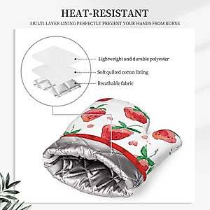 Strawberry Oven Mitts,Strawberry Pot Holders Sets Cute,Kitchen Resistant Hot Pads with Polyester Non-Slip BBQ Gloves for Kitchen, Cooking, Baking,Grilling Oven Glove