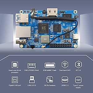 Orange Pi 3 LTS 2GB LPDDR3 Allwinner H6 Flash 4-Core 64 Bit with 8GB eMMC Flash Single Board Computer, Support Dual-Band WiFi and Bluetooth 5.0 Development Board (Pi 3 LTS+Case+Heat Sink+Power Supply)