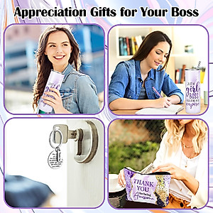 Funnymoom 7 Pcs Boss Gifts for Women Thank You Gifts Set Appreciation Gifts Stainless Tumbler Makeup Bag Birthday Marble Gift for Female Leader Mother Coworker Teacher(Light Purple)