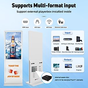 YCKJNB 55 inch Indoor Digital Signage 4K Touchscreen IPS Floor Standing Digital Kiosks Interactive Displays with WiFi HDMI/USB Input Auto AD Player, Android OS White