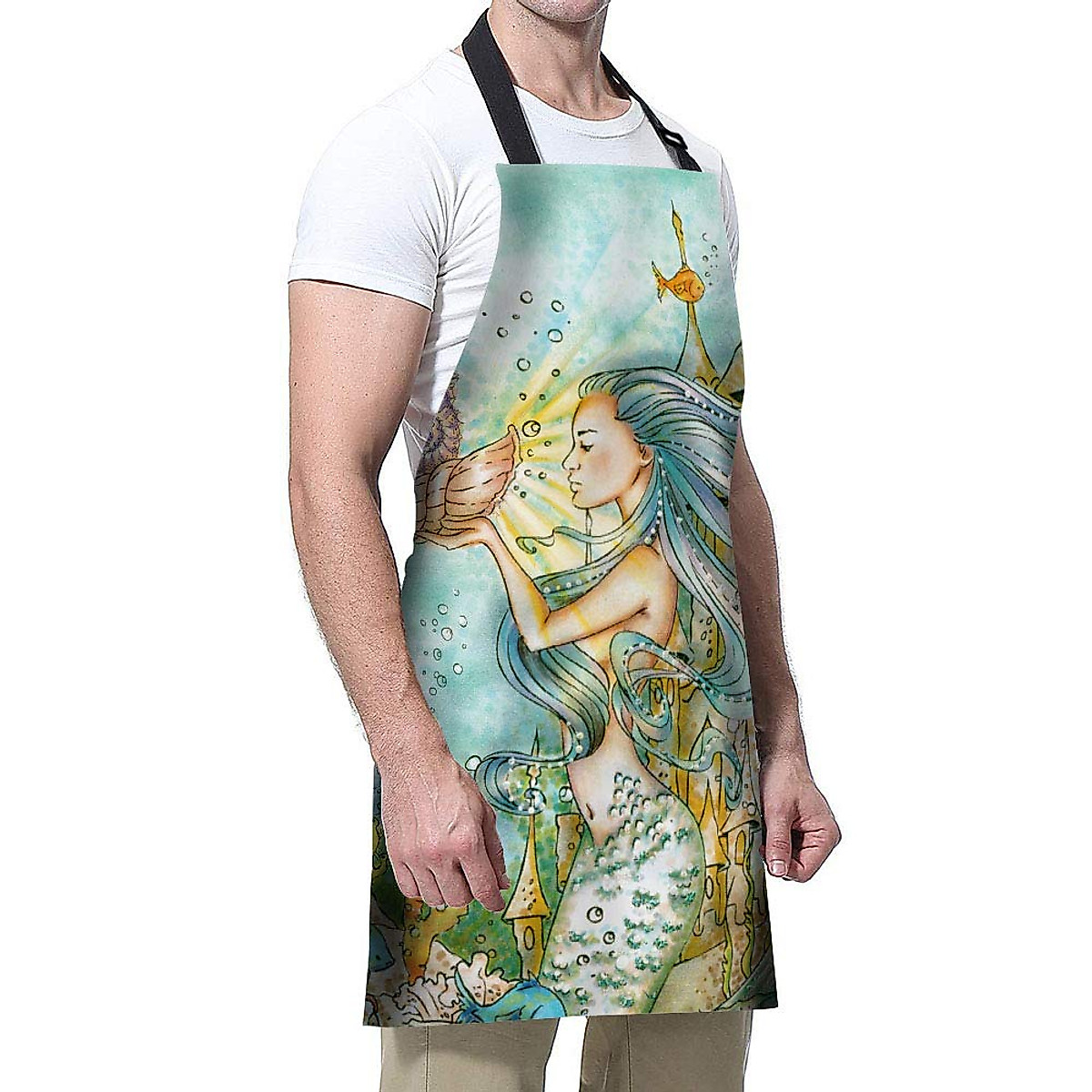 SSOIU Mermaid Cooking Apron, Legendary Mermaid Beautiful Mermaid Art Kitchen Apron For Baking/BBQ Men Women Unisex Waterproof 31X27 Inches
