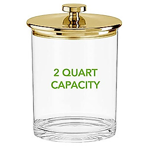 mDesign Wide Airtight Apothecary Storage Organizer Canister Jars - Acrylic Containers for Kitchen, Organization Holder for Pantry, Counter, and Cupboards, Lumiere Collection, 4 Pack, Clear/Soft Brass