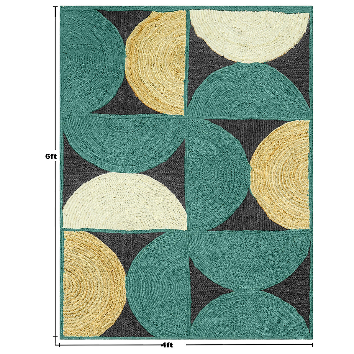 CASAVANI Collection Square - Area Rug 4x4 Black & Multi Pattern Braided Jute Rug Geometric Kilim Rug Indoor Outdoor Use Carpet Flatweave Rugs for Bedroom Bedside Mat Dining Table Mat & Hall