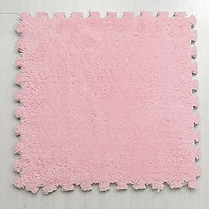 30x30 CM Self Adhesive Plush Carpets with Borders, 10/14/20 Pieces Puzzle Fluffy Floor Mats, Peel and Stick Floor Tiles, Washable, Reusable(Size:10 Tiles,Color:Pink)