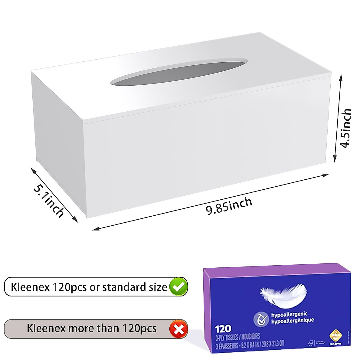 Acrylic Tissue Box Cover Rectangle, PITBVO White Tissue Box Holder, Facial Napkin Dispenser for Bathroom Kitchen Bedroom Office Hotel Use Shiny White